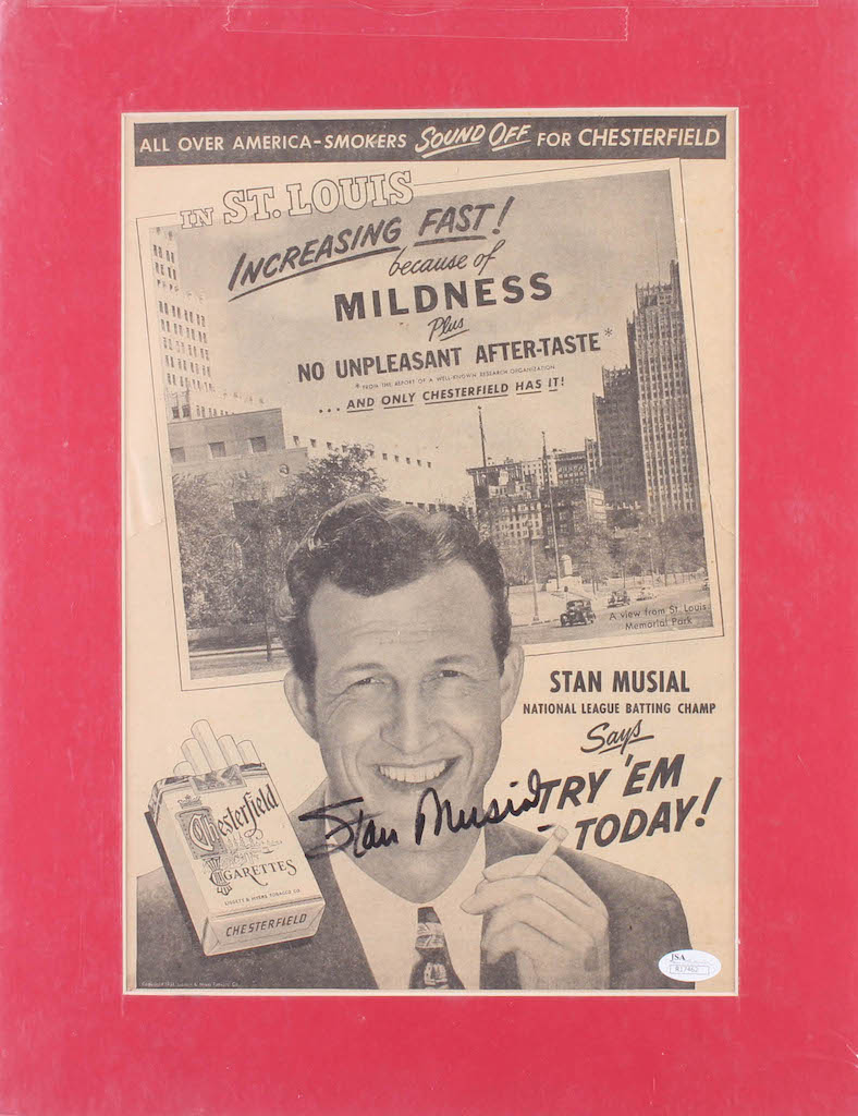 Stan Musial Signed "Chesterfield Cigarettes" 14x18 Custom Matted ...
