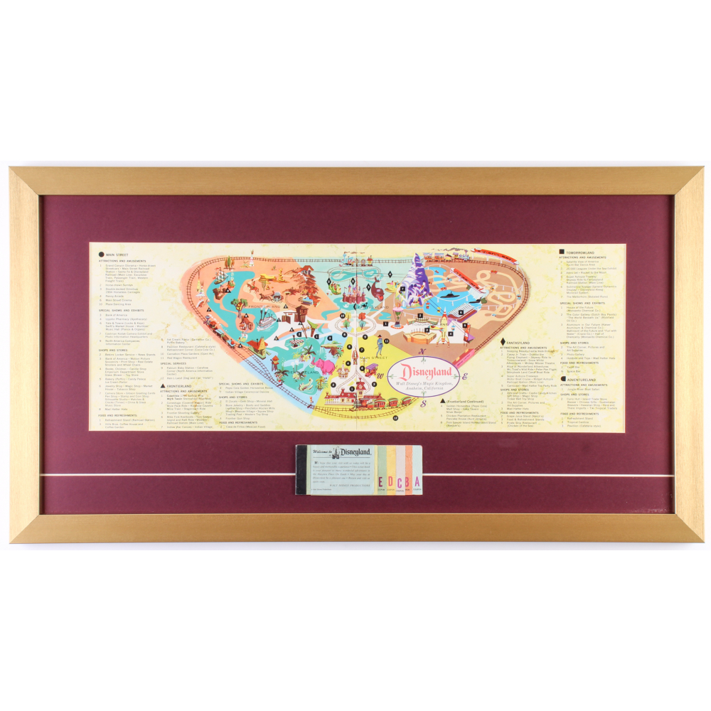 Disneyland 15.5x28.5 Custom Framed Vintage Map Display with Vintage ...