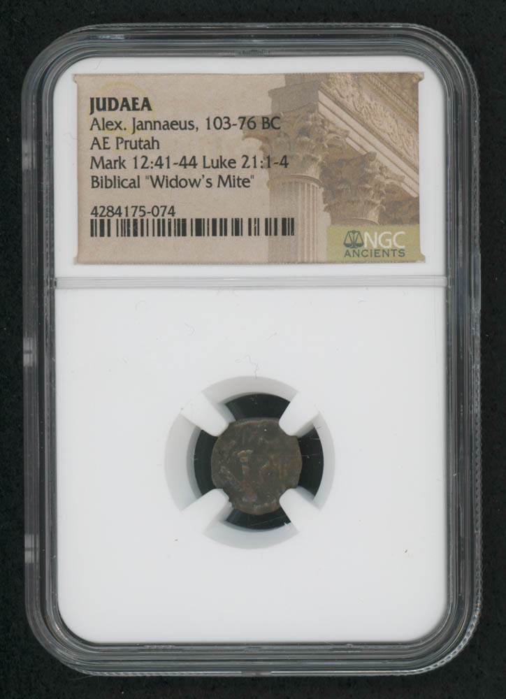 "Widow's Mite" 103-76 BC Alex Jannaeus AE Prutah (NGC Encapsulated) | Pristine Auction