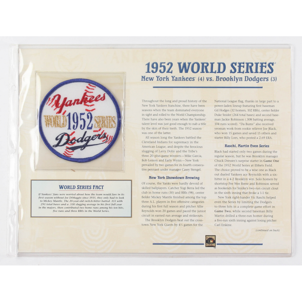1952 World Series Patch Card with 9x12 Scorecard: New York Yankees vs ...