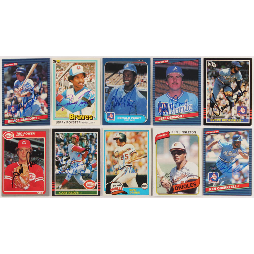Lot of (10) Signed Baseball Cards with Bruce Benedict, Jerry Royster ...