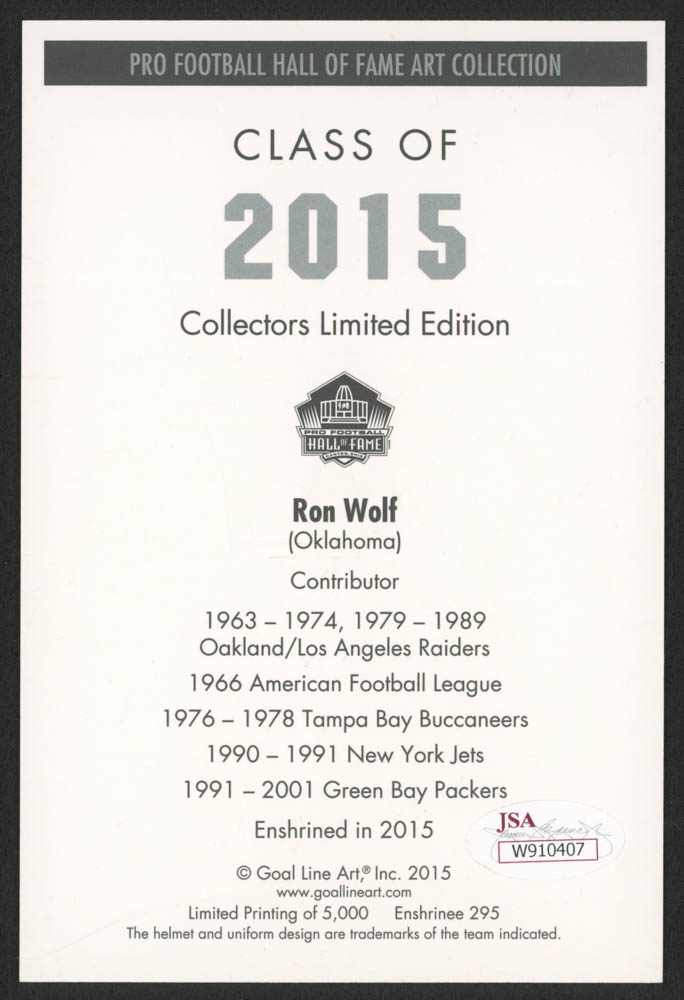 Ron Wolf Signed 2015 LE 4x6 Pro Football Hall of Fame Art Collection ...