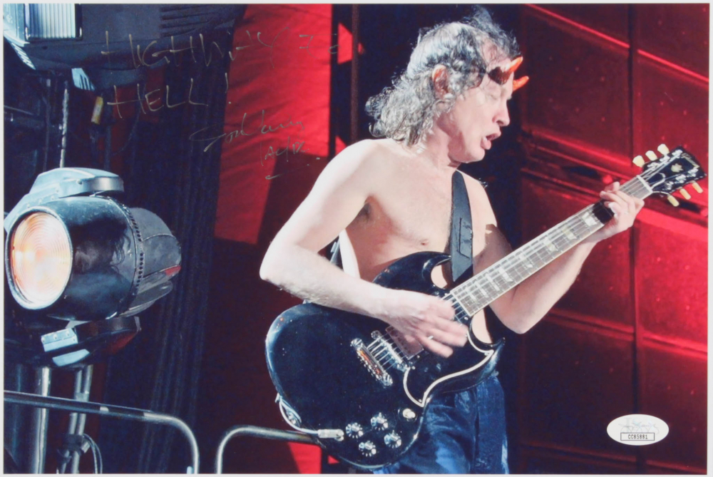 Angus Young Signed "AC/DC" 8x11.5 Photo Inscribed "HIGHWAY TO HELL ...