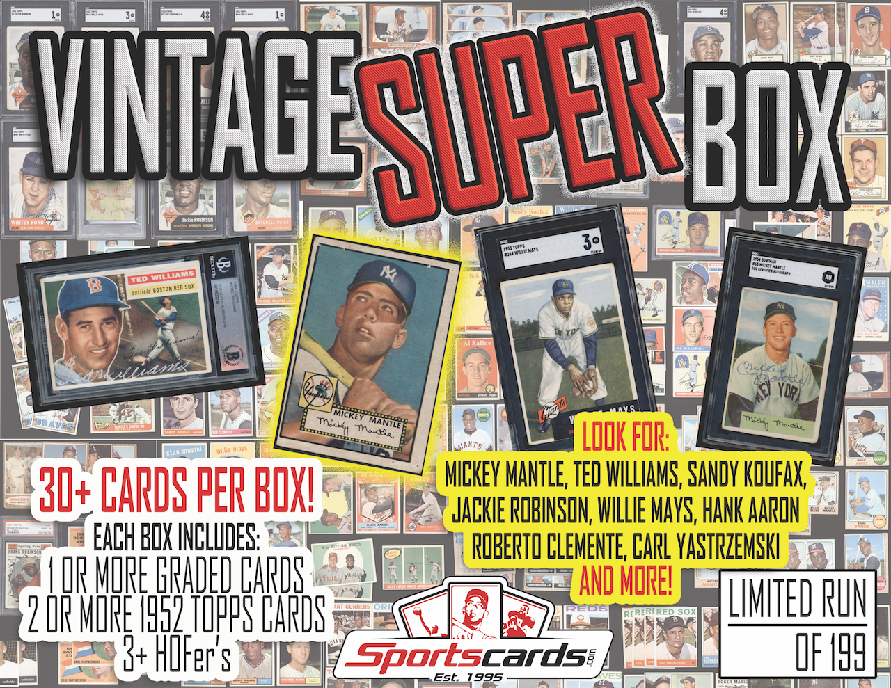 SC "VINTAGE SUPER BOX" 1943-69 Baseball Card Mystery Box - 30+ CARDS ...