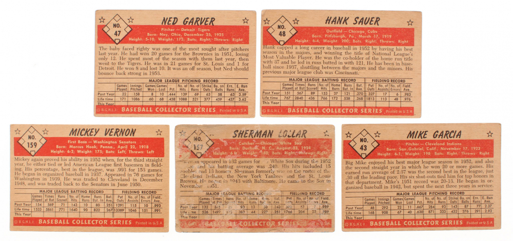 Lot of (5) 1953 Bowman Color Baseball Cards with #48 Hank Sauer, #47 ...