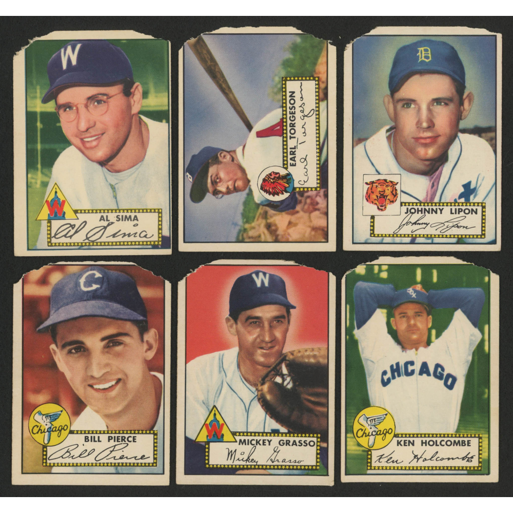 Lot of (6) 1952 Topps Baseball Cards with #98 Billy Pierce, #93 Al Sima ...