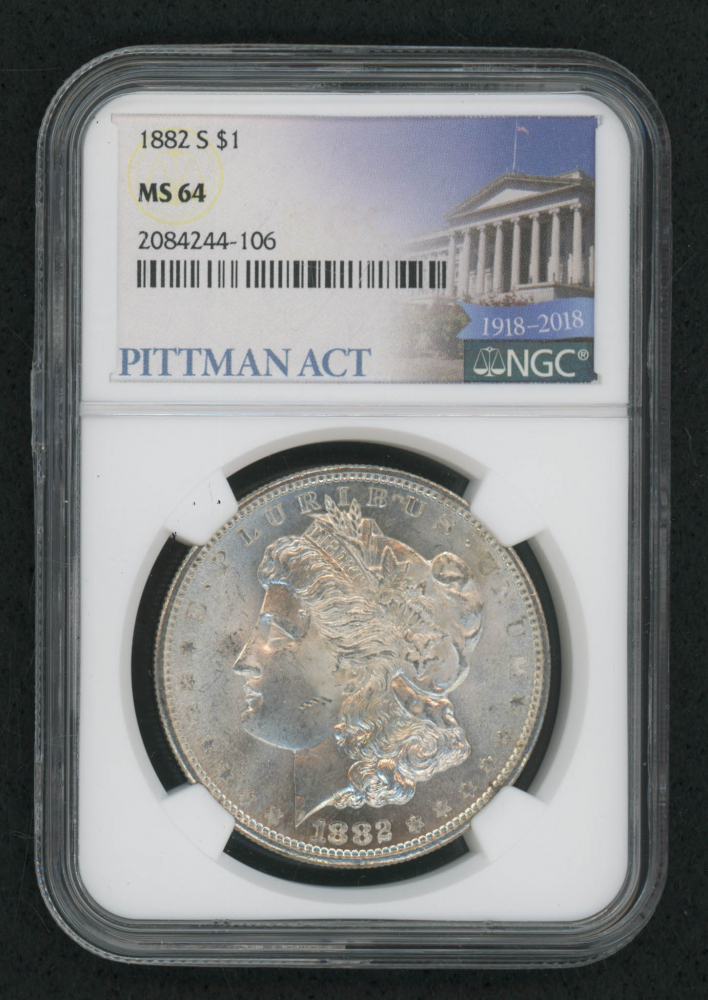 1882-S Morgan Silver Dollar - Pittman Act Label (NGC MS 64) | Pristine Auction