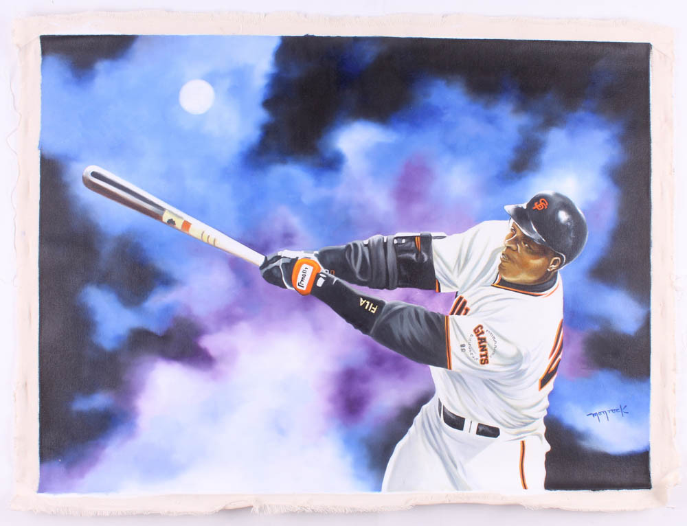 Hector Monroy Signed "Barry Bonds" 26x34 Original Oil Painting on ...