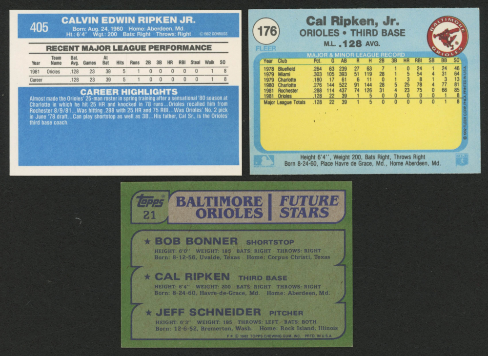 Lot Of (3) Baltimore Orioles Rookie Baseball Cards With 1982 Fleer #176