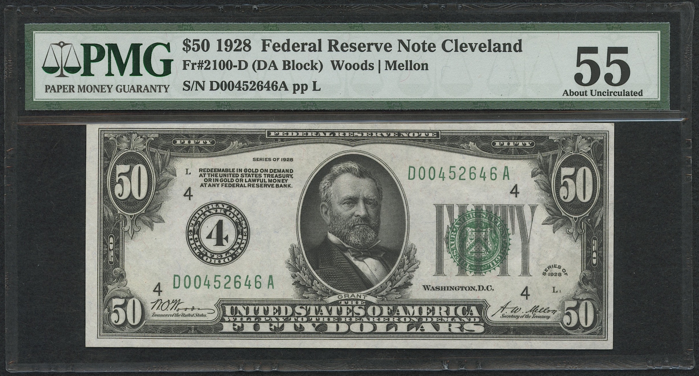 1928 $50 Fifty Dollars Federal Reserve Note - DA Block - Cleveland (PMG ...