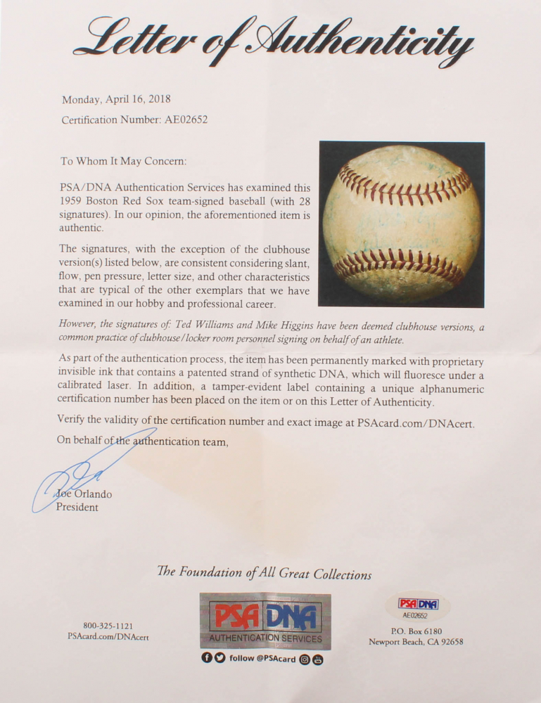 1959 Boston Red Sox Baseball Team-Signed by (28) with Billy Consolo ...