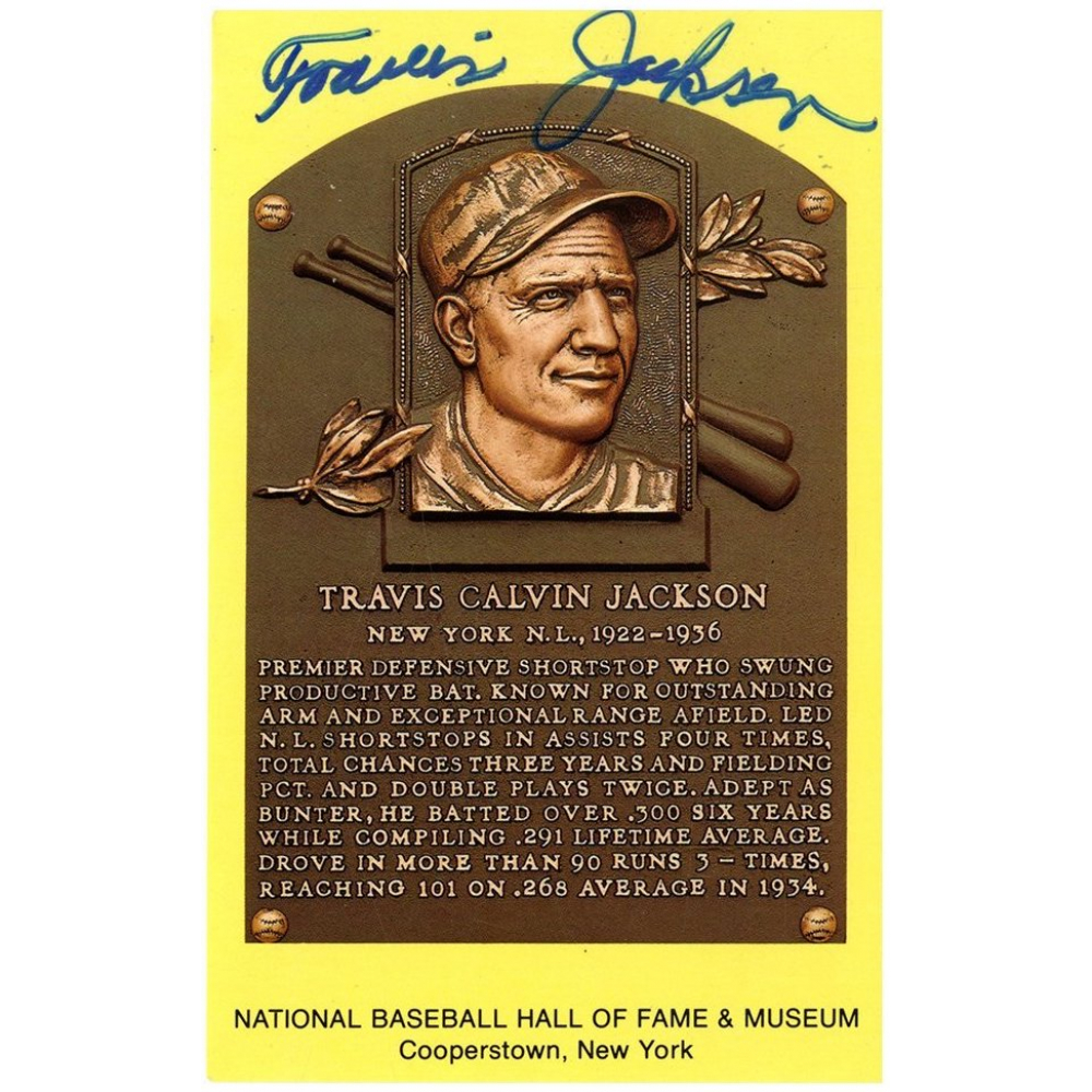 Travis Jackson Signed Hall of Fame Plaque Postcard (JSA Hologram ...