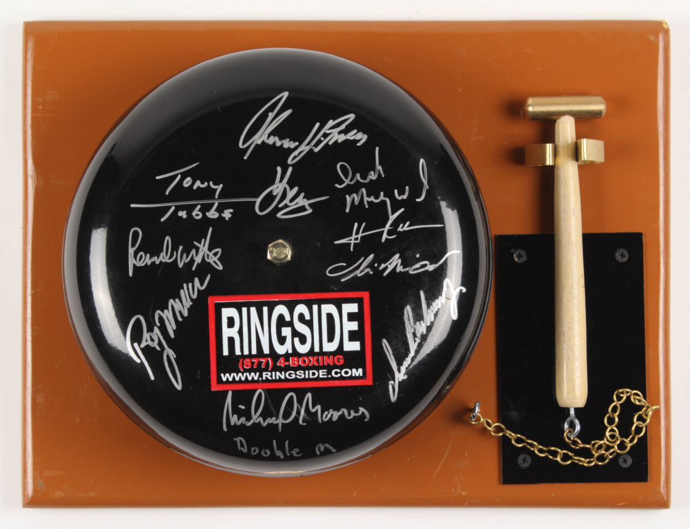 Authentic Ringside Boxing Bell Signed by (9) with Thomas "Hitman ...