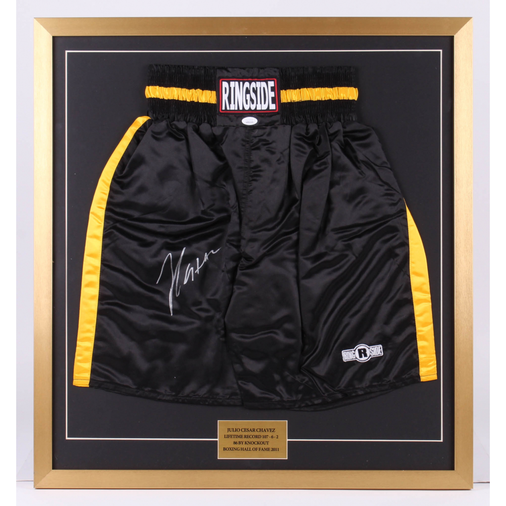 Julio Cesar Chavez Signed 28x30 Custom Framed Boxing Trunks Display ...
