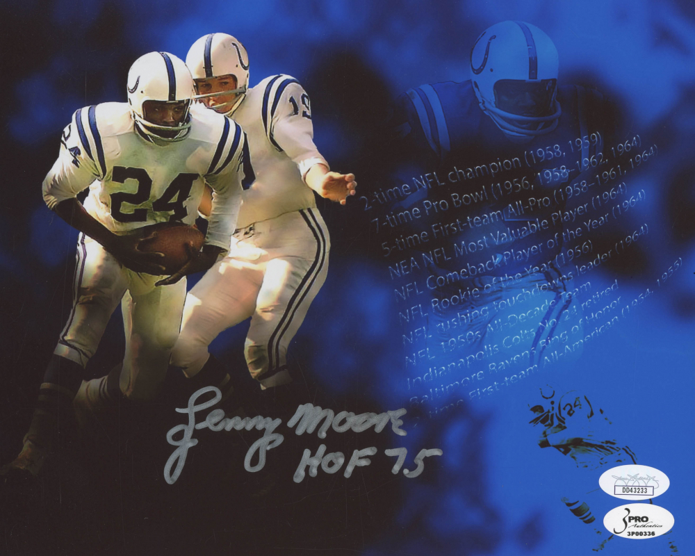 Lenny Moore Signed 8x10 Baltimore Colts Photo Inscribed "HOF 75" (JSA ...