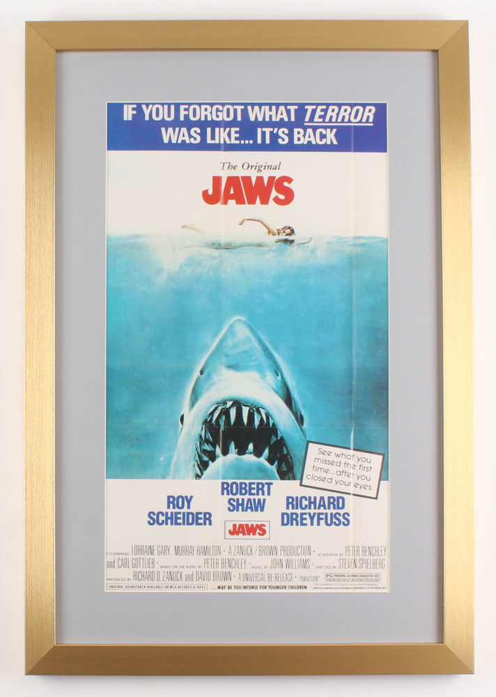 "Jaws" 17x25 Custom Framed Movie Poster Display | Pristine Auction