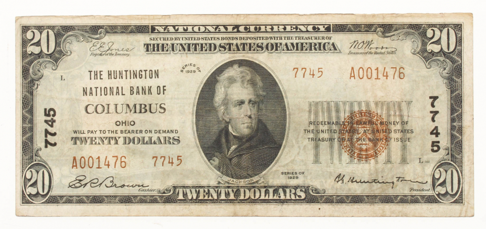 1929 $20 Twenty Dollars U.S. National Currency Bank Note - The ...