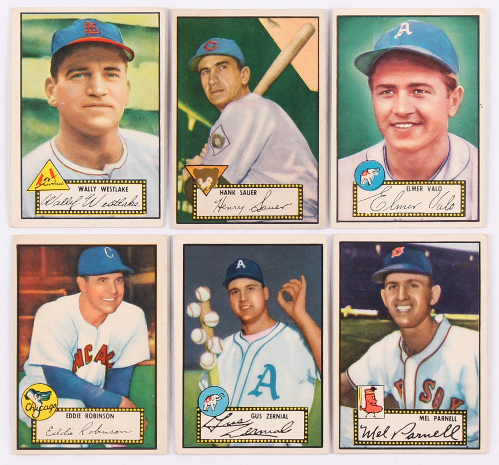 Lot of (6) 1952 Topps Baseball Cards with #38 Wally Westlake, #34 Elmer ...