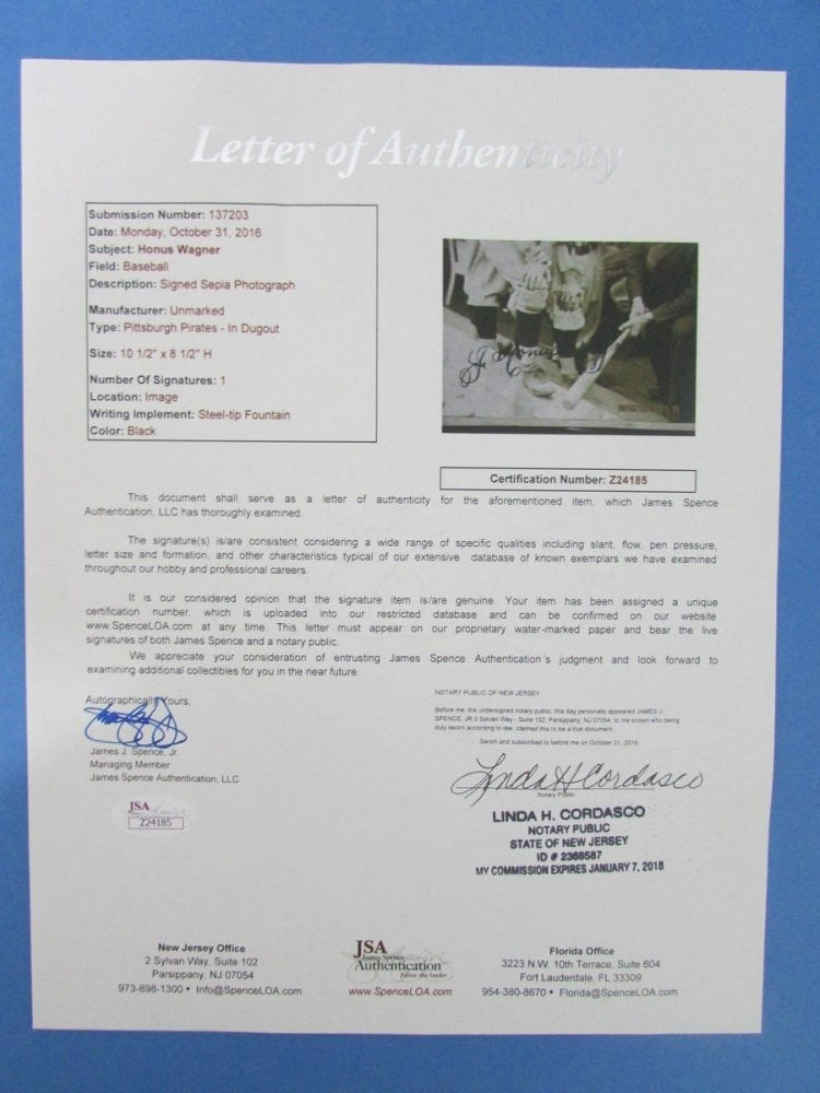Honus Wagner Signed Vintage Pittsburgh Pirates 8x10 Photo (JSA LOA ...