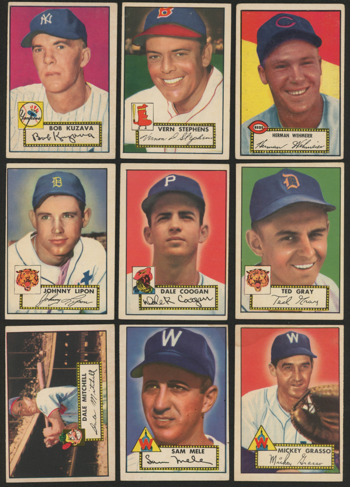 Lot of (9) 1952 Topps Baseball Cards with #92 Dale Mitchell, #94 Sam ...