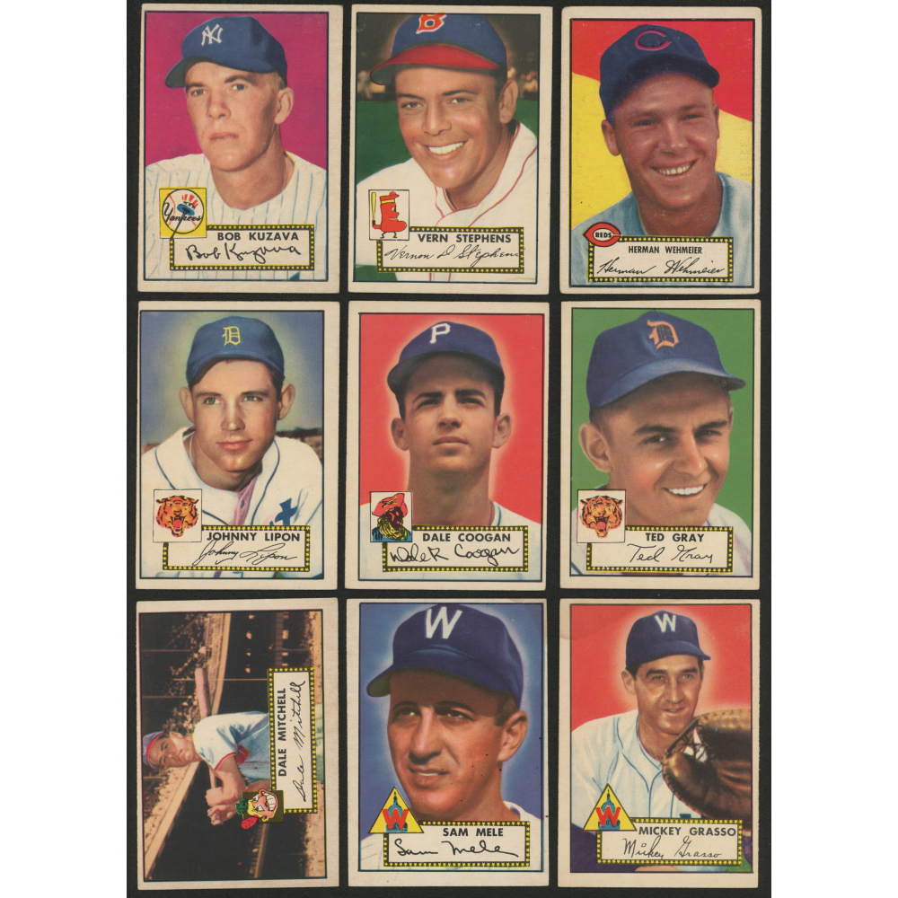 Lot of (9) 1952 Topps Baseball Cards with #92 Dale Mitchell, #94 Sam ...