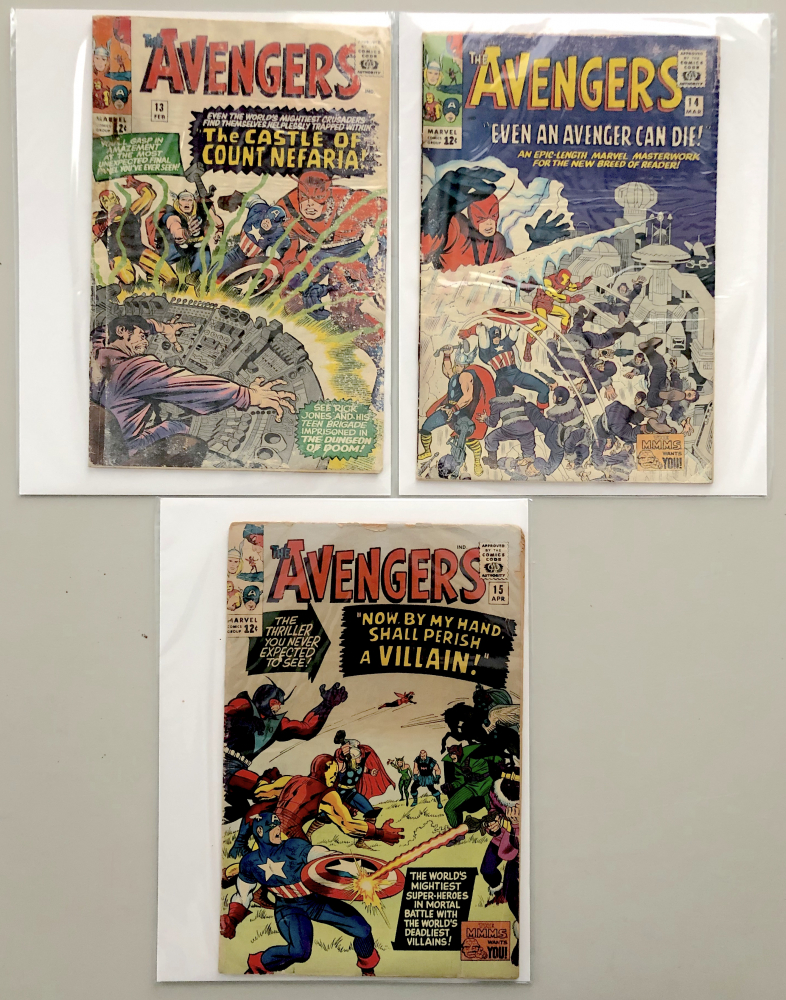 Lot of (3) 1965 "The Avengers" First Issue Marvel Comic Books with ...
