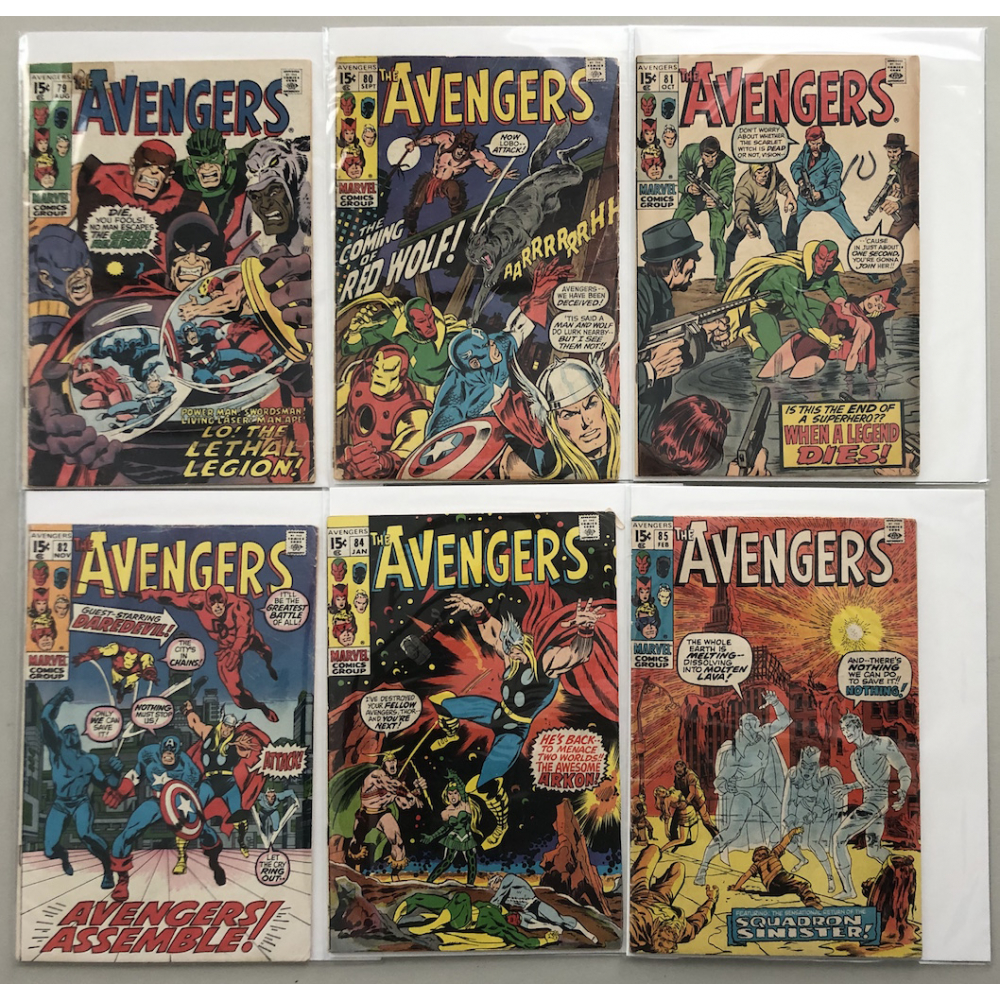 Lot of (6) 1970-71 "The Avengers" First Issue Marvel Comic Books with ...