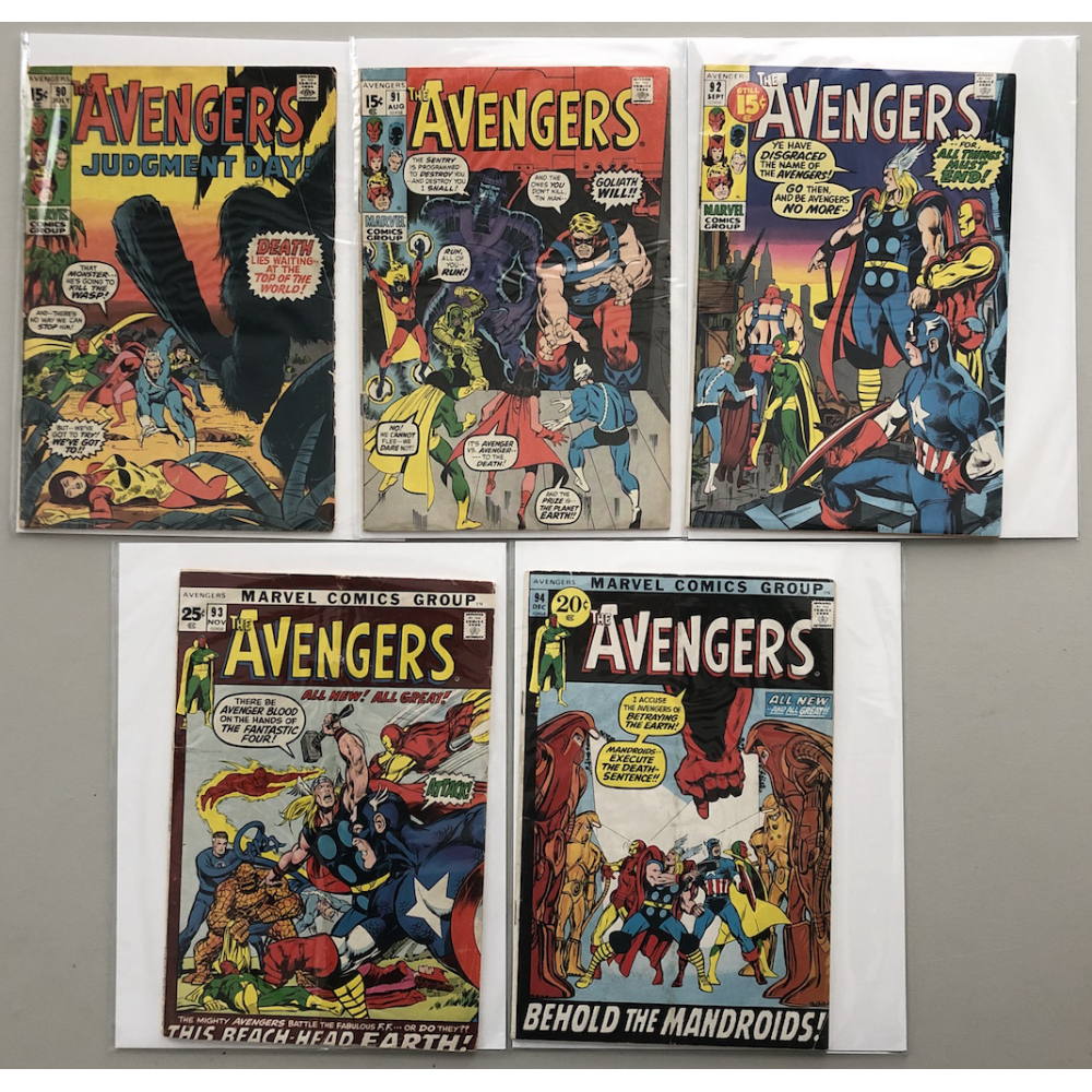 Lot of (5) 1971 "The Avengers" First Issue Marvel Comic Books with ...