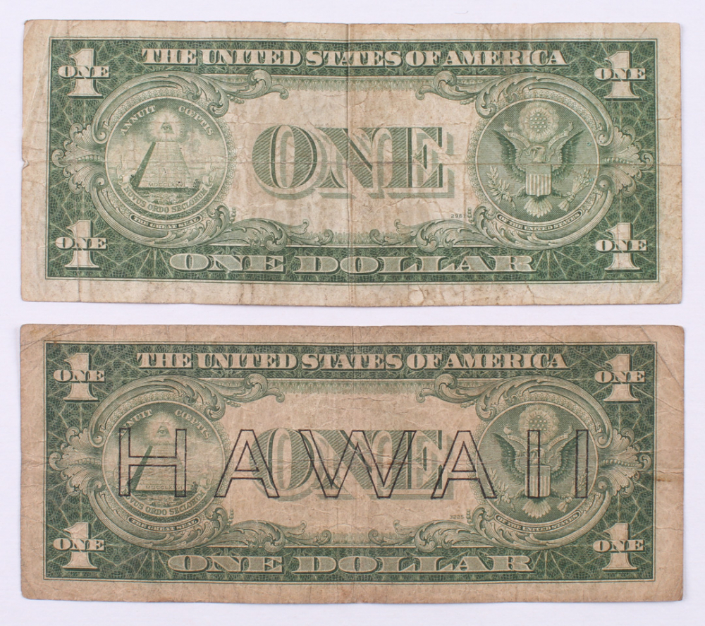 Lot of (2) 1935-A WWII Emergency Note $1 One Dollar Silver Certificates ...