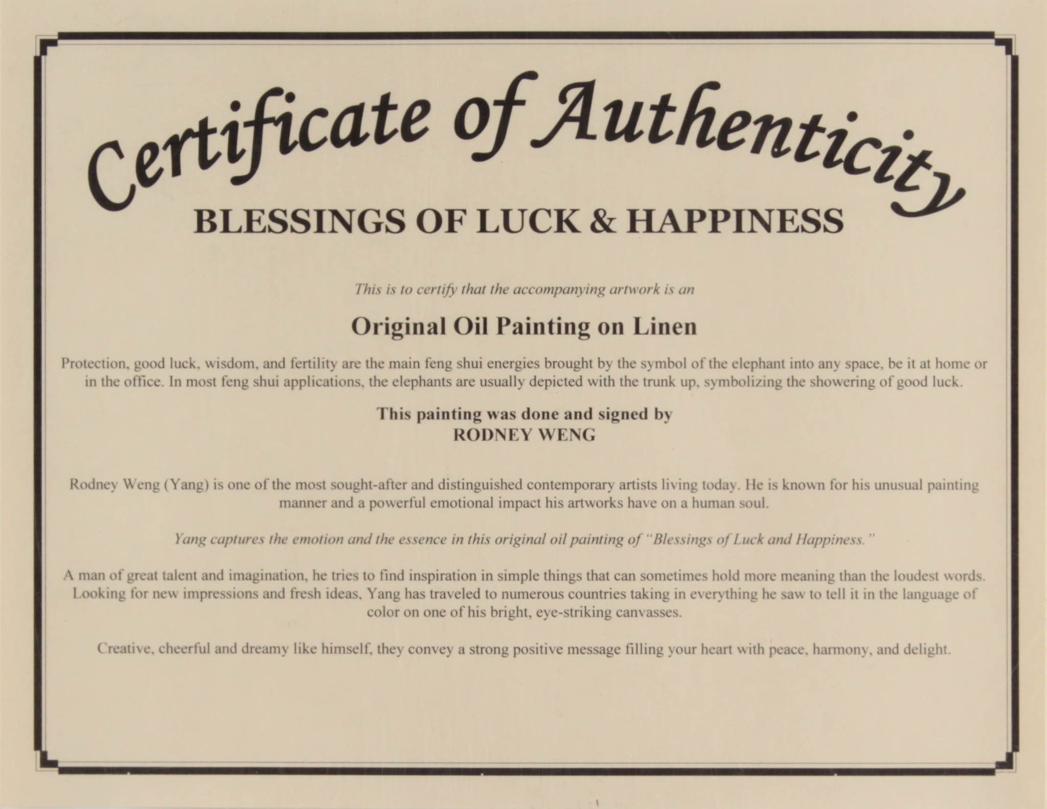 Rodney Weng - "Blessings of Luck & Happiness" 25.5x36 Original Oil ...