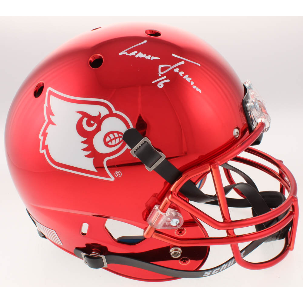Lamar Jackson Signed Louisville Cardinals Full-Size Red Chrome Helmet ...