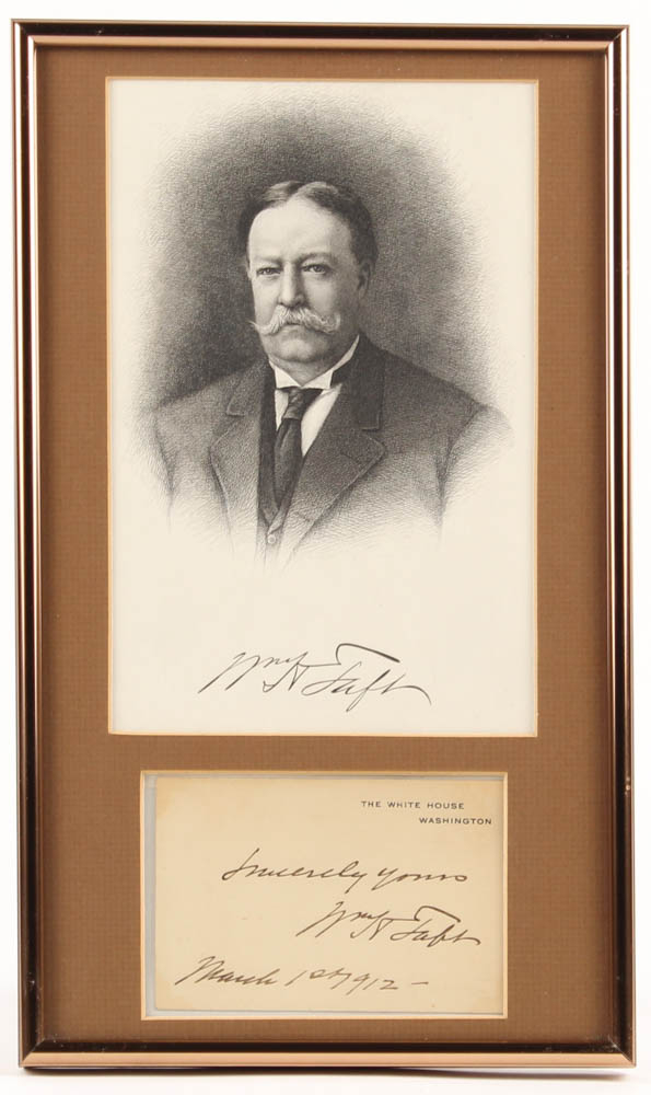 William Howard Taft Signed 7x12 Custom Framed Cut Display with Multiple ...