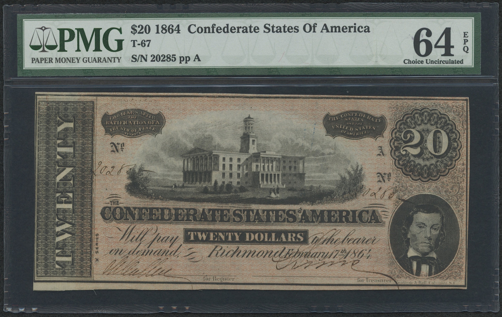 1864 $20 Twenty Dollars Confederate States of America Richmond CSA Bank ...