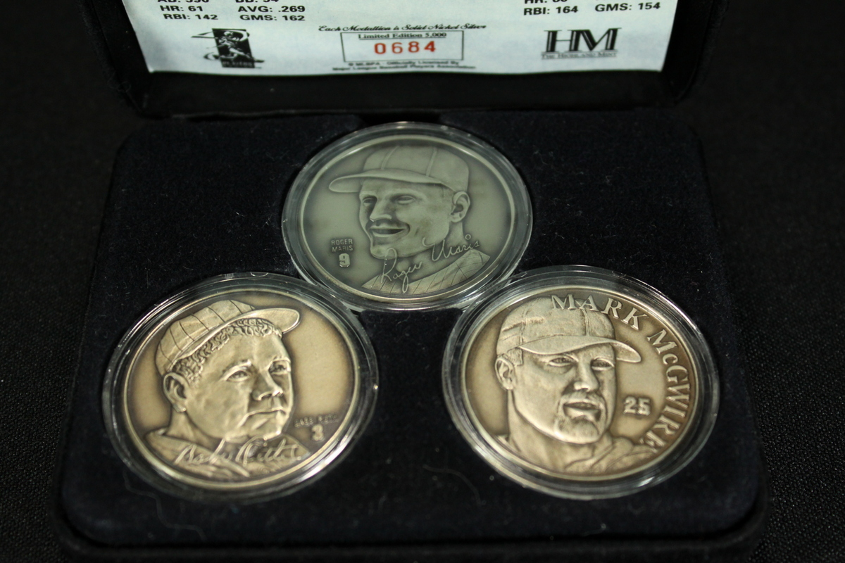 Set of (3) Limited Edition Commemorative Coins with Babe Ruth, Roger ...