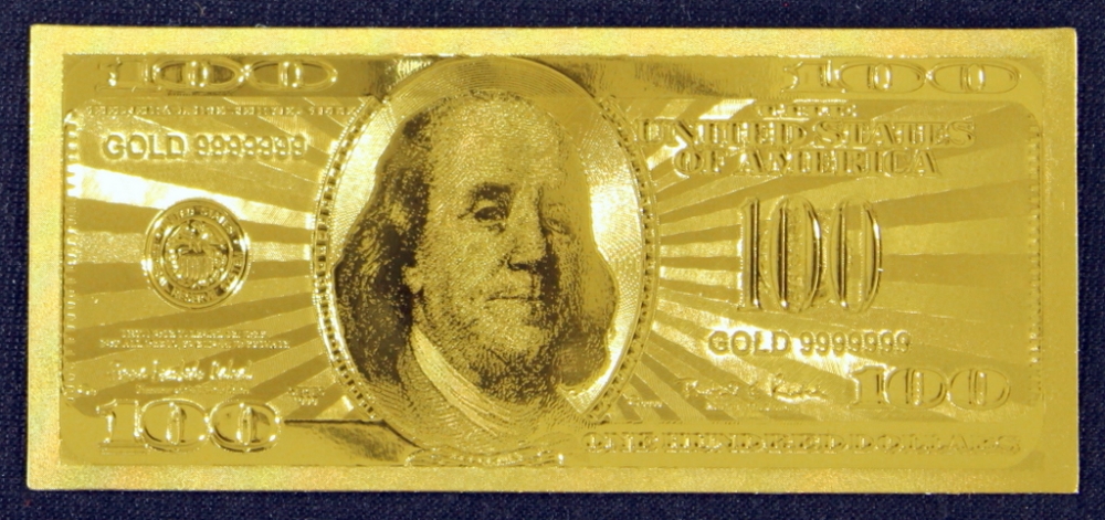 Pure 24K Gold Limited Edition US $100 Banknote Bill | Pristine Auction