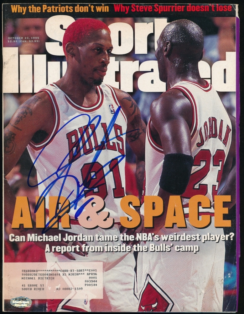 Dennis Rodman Signed Sports Illustrated Magazine with Michael Jordan ...