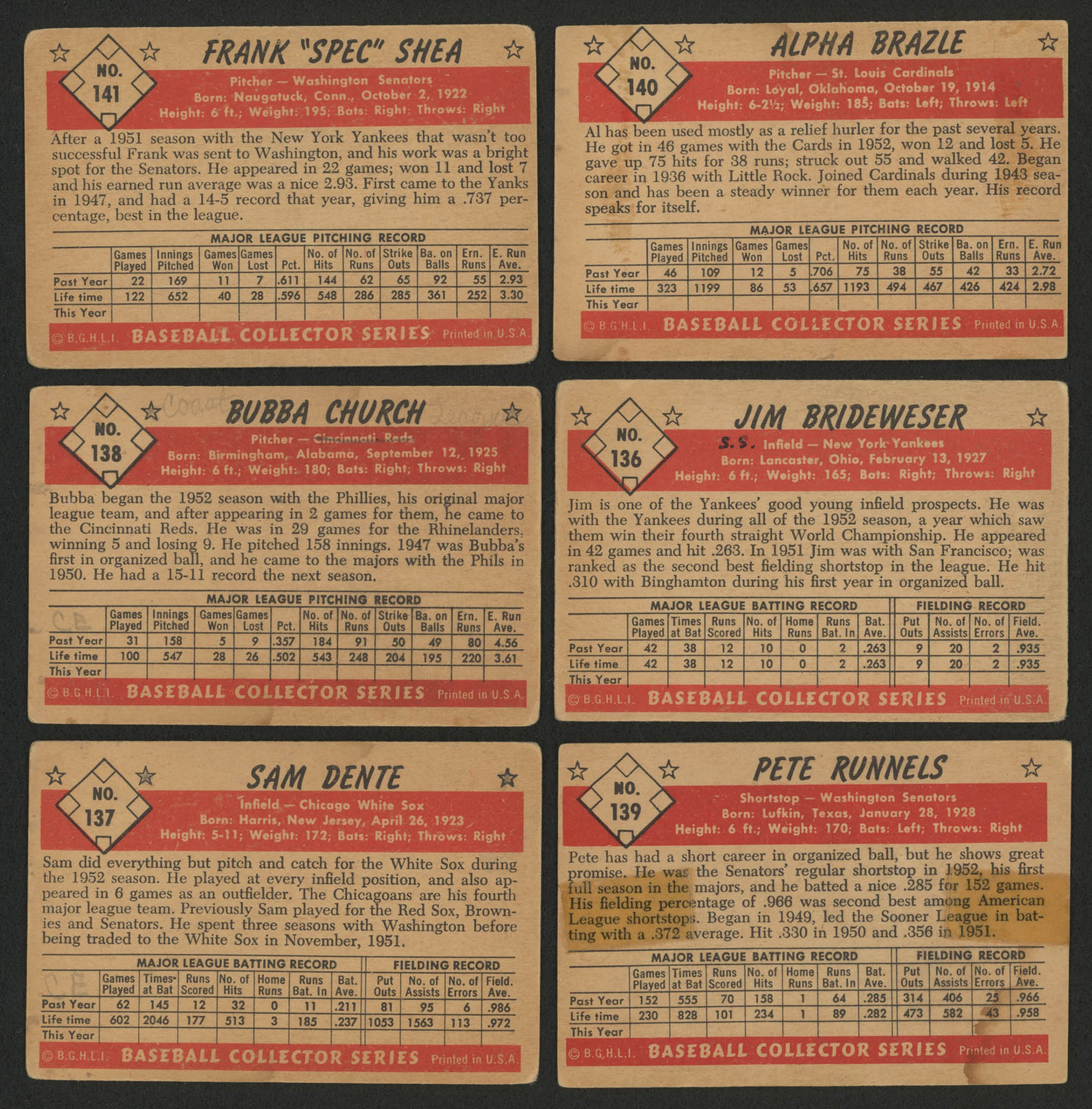 Lot of (6) 1953 Bowman Color Baseball Cards with #139 Pete Runnels ...