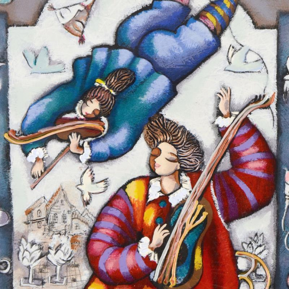 Michael Kachan Signed "String Duet" Hand Embellished LE 15x22 Serigraph ...