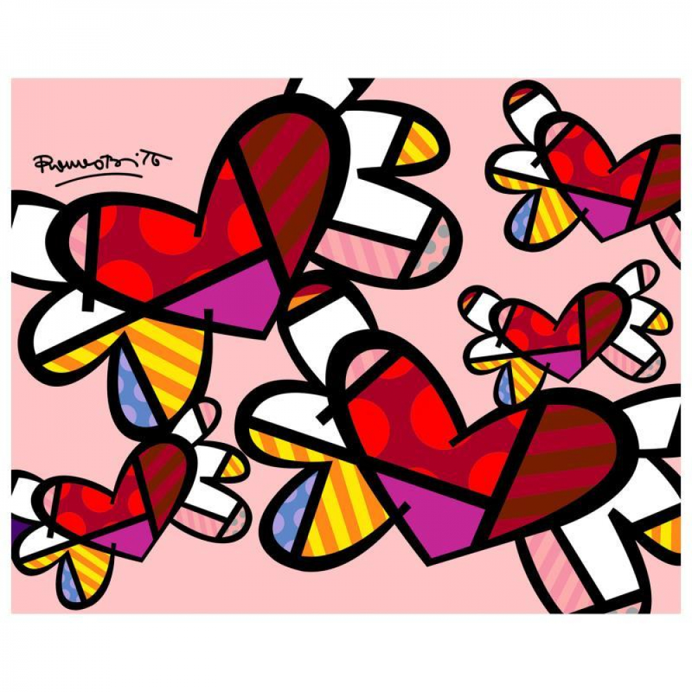 Romero Britto Signed "Love Is In The Air Mini" 5x7 Giclee on Canvas ...
