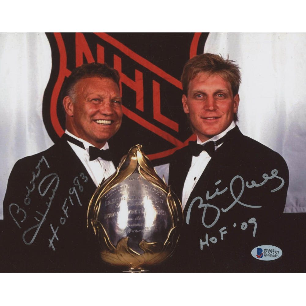 Bobby Hull & Brett Hull Signed 8x10 Photo Inscribed "HOF 1983" & "HOF ...