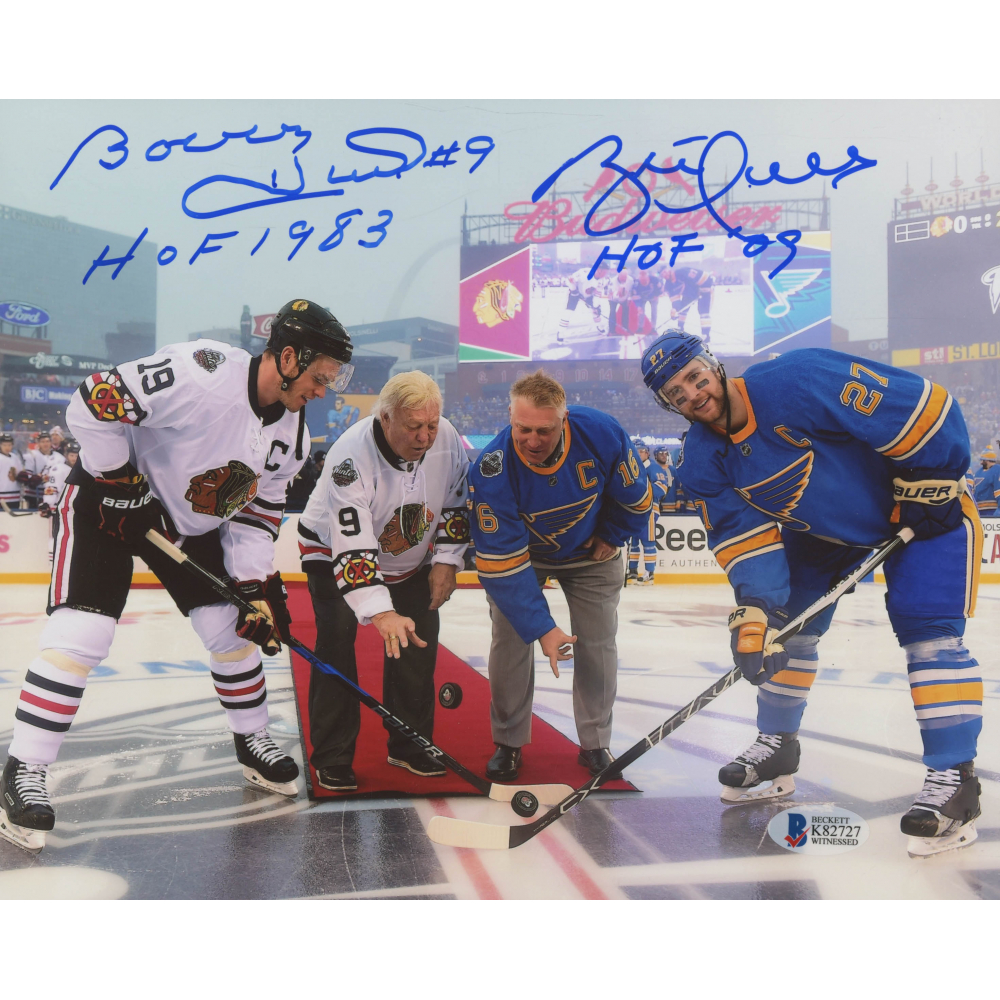 Bobby Hull & Brett Hull Signed 8x10 Photo Inscribed "HOF 1983" & "HOF ...