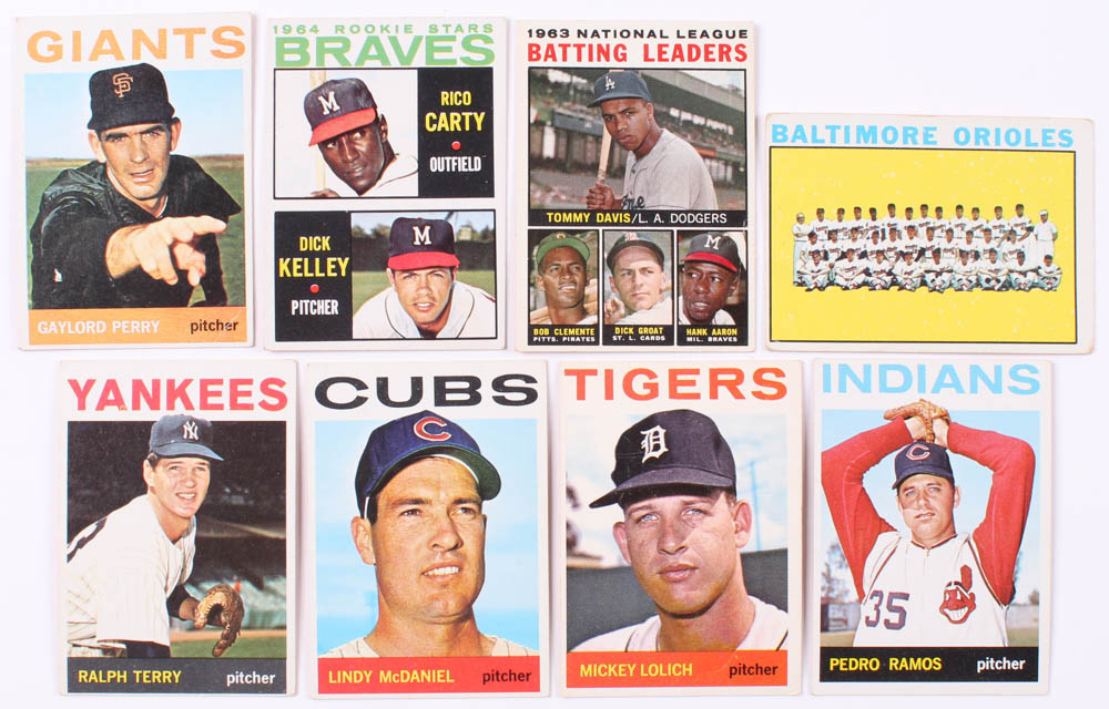 Lot of (34) 1964 Topps Baseball Cards with #468 Gaylord Perry, #7 NL ...