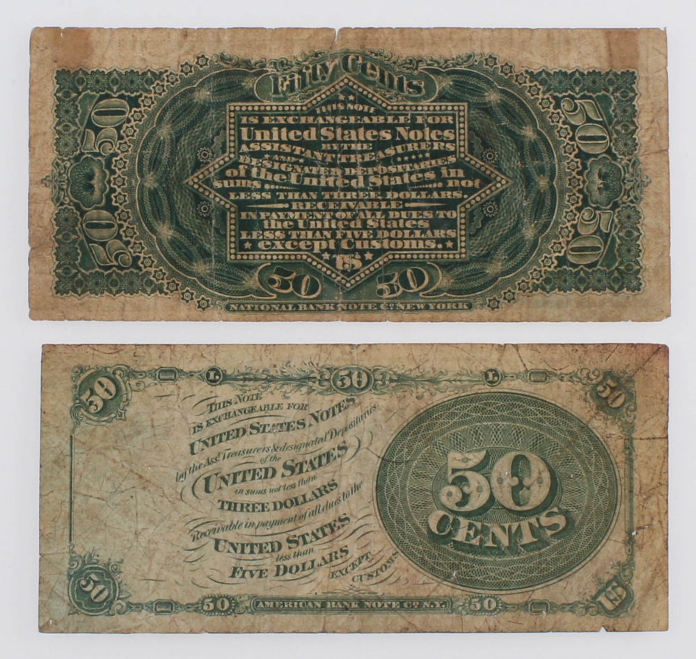 Lot of (2) 1863 United States 50¢ Fifty Cents Fractional Bank Note ...