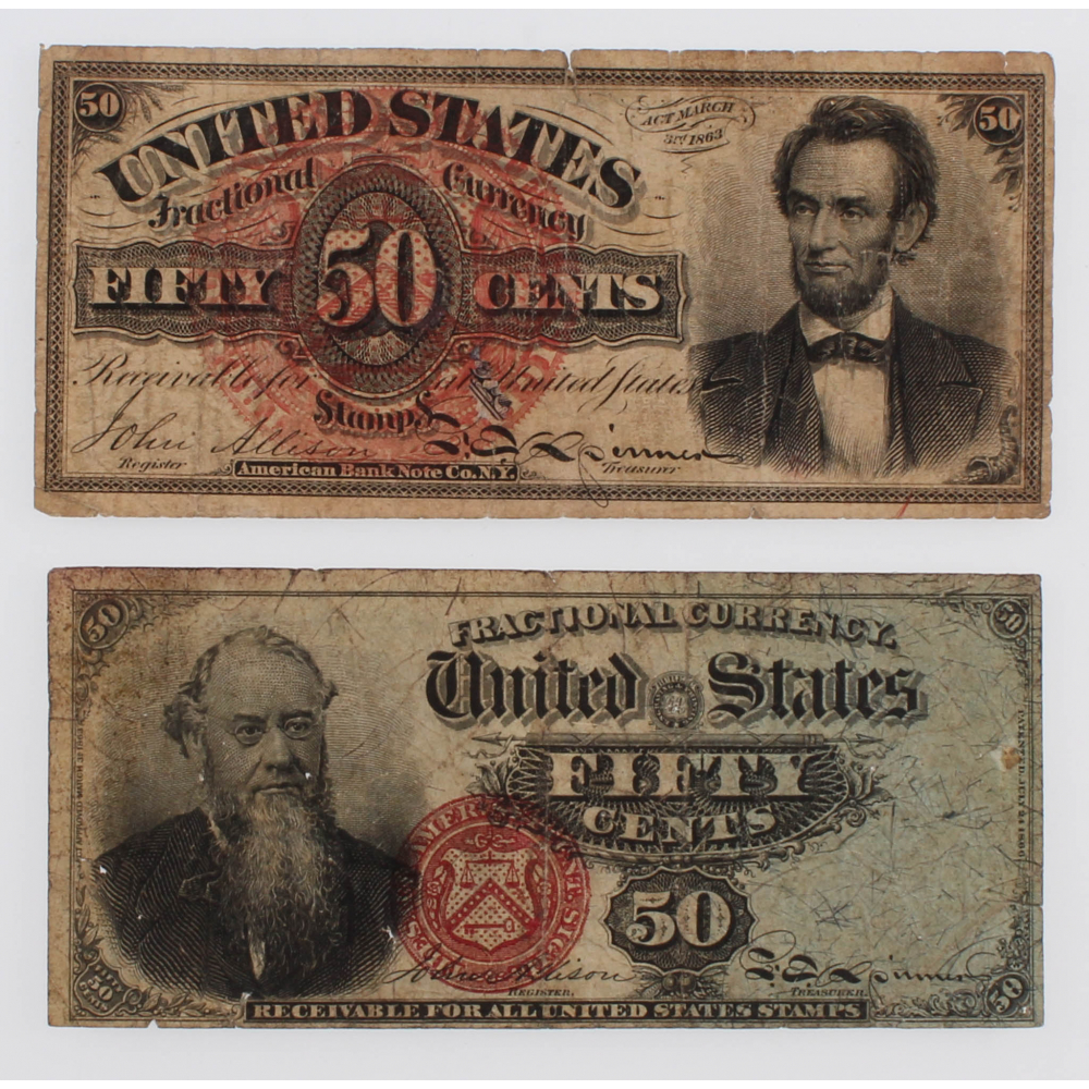 Lot of (2) 1863 United States 50¢ Fifty Cents Fractional Bank Note ...