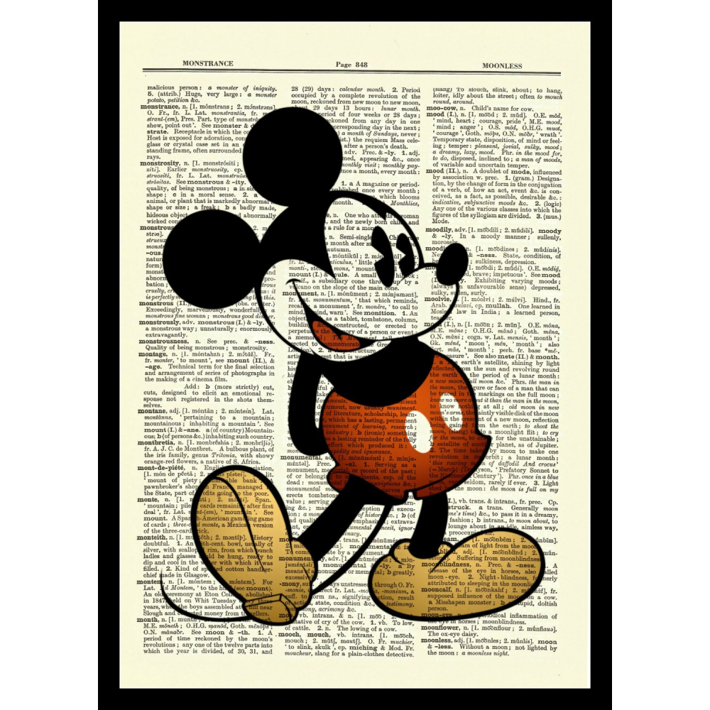 Mickey Mouse - Walt Disney - Unique Original Antique Dictionary Page ...
