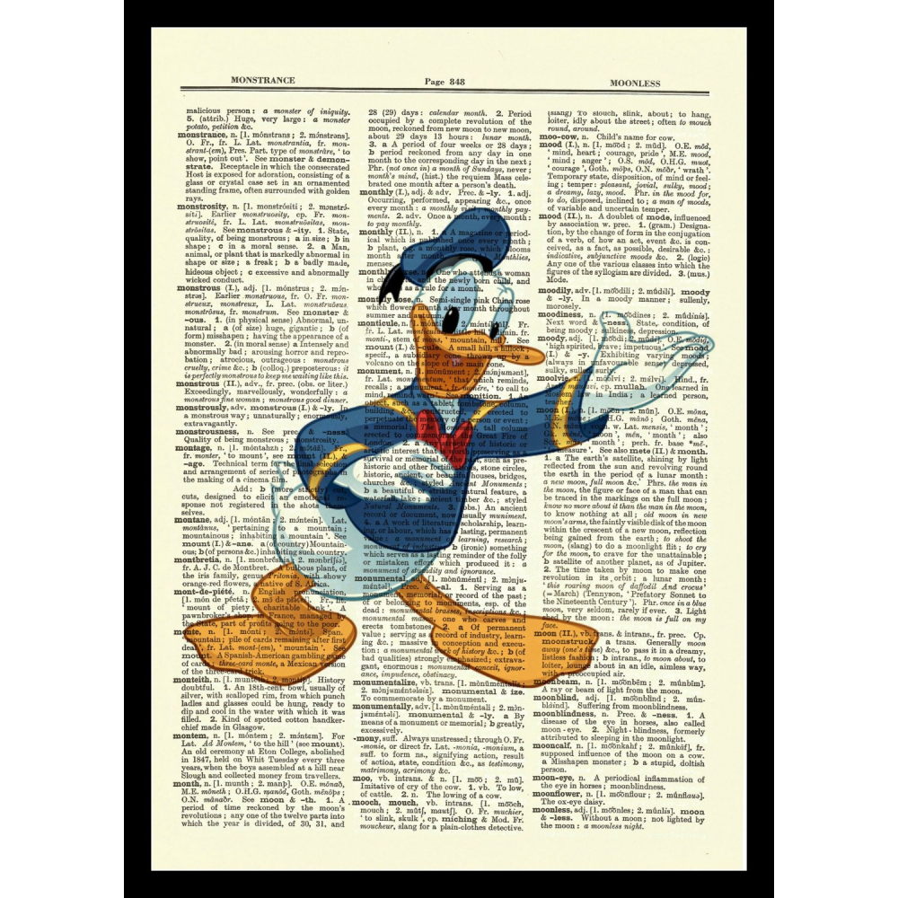 Donald Duck - Walt Disney - Unique Original Antique Dictionary Page Art ...