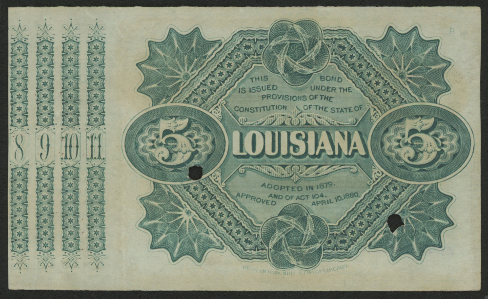 1874 State of Louisiana $5 Five Dollar "Baby Bond" Bank Note Bills ...