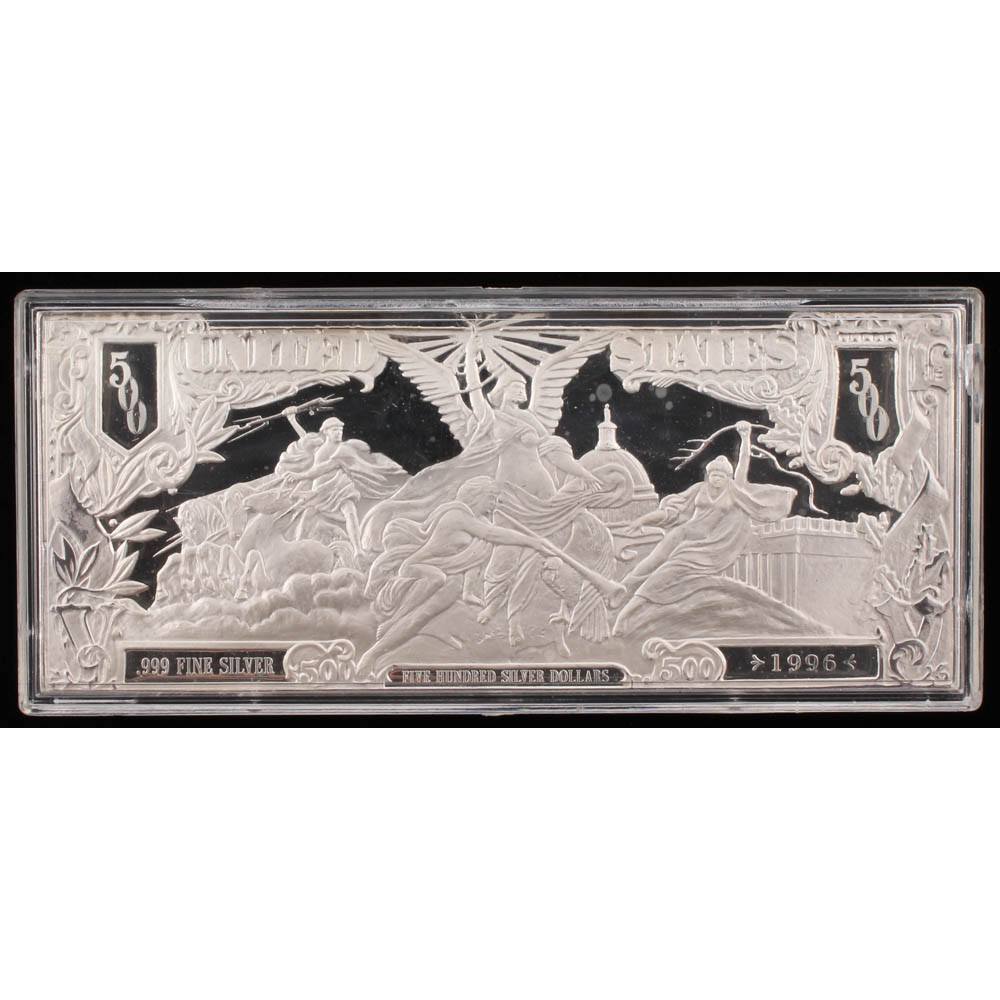 8 Troy Ounce .999 Fine Silver U.S. $500 Silver Certificate Design ...