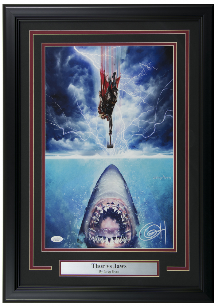 Greg Horn Signed "Thor vs Jaws" 17x25 Custom Framed Lithograph Display ...