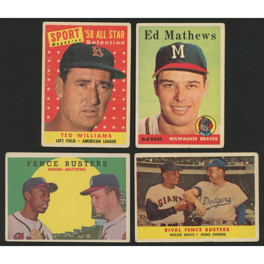 Lot of (4) Topps Baseball Cards with 1959 #212 Fence Busters / Hank ...